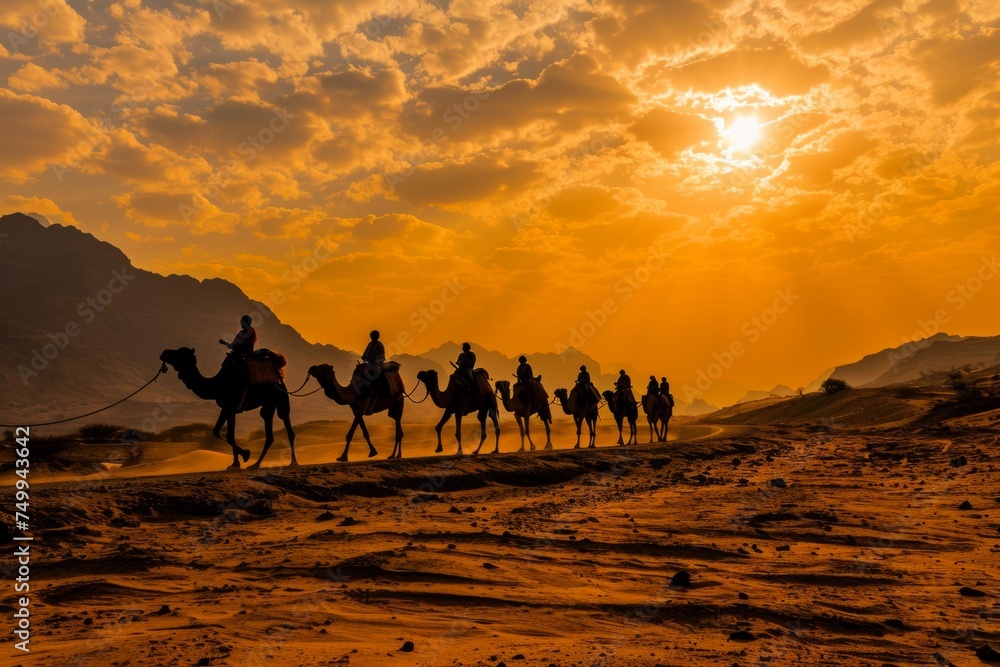 Silhouette people riding camels in desert native tuareg arabic african ...