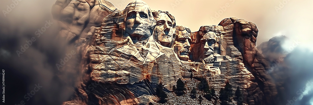 Mount Rushmore sculpted images of Washington, Jefferson, Roosevelt, and ...