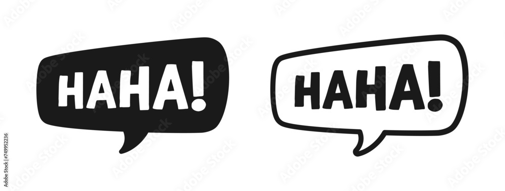 Haha laughing speech bubble sound effect icon. Cute black text ...