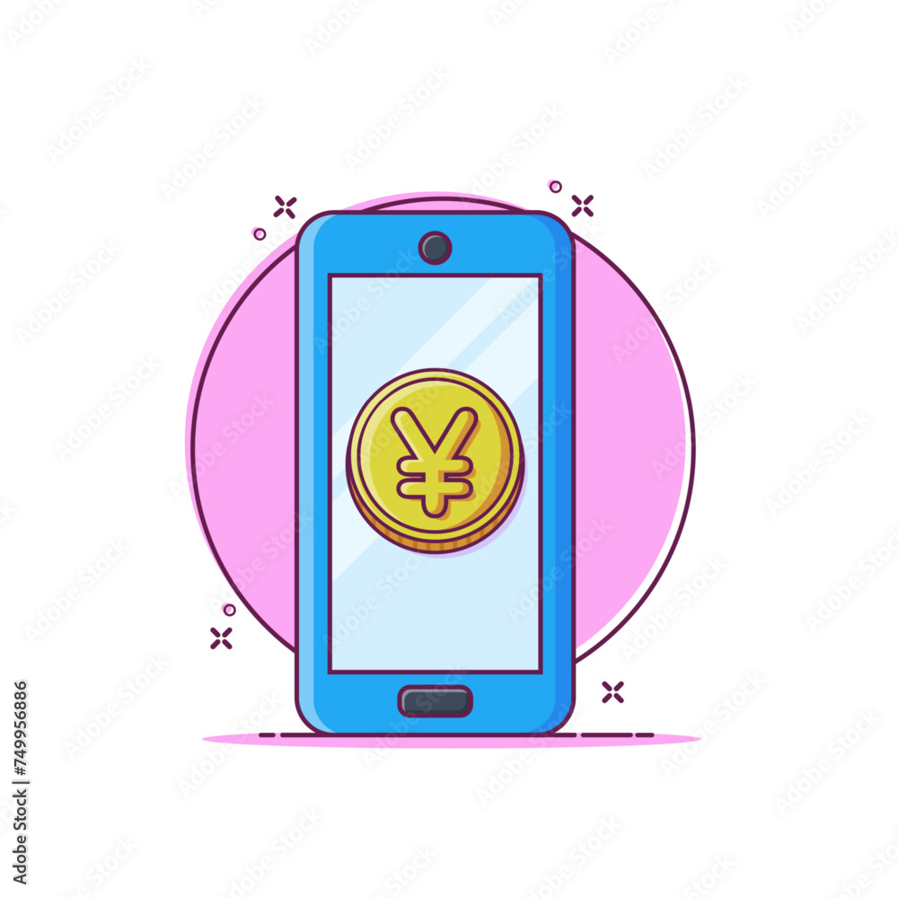 Mobile payment using yuan currency concept cartoon vector illustration ...