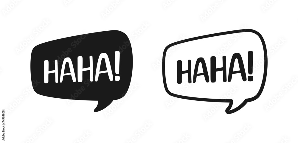 Haha laughing speech bubble sound effect icon. Cute black text ...