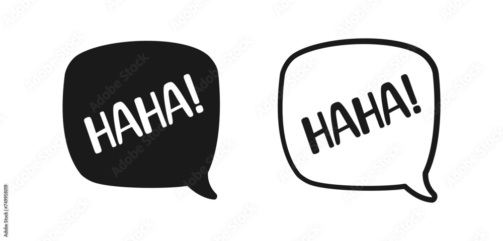 Haha laughing speech bubble sound effect icon. Cute black text ...