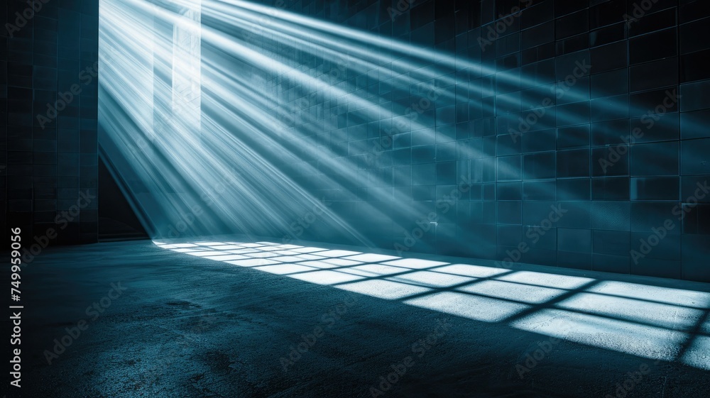Crepuscular rays in a modern building alleyway - Rays of light striking ...