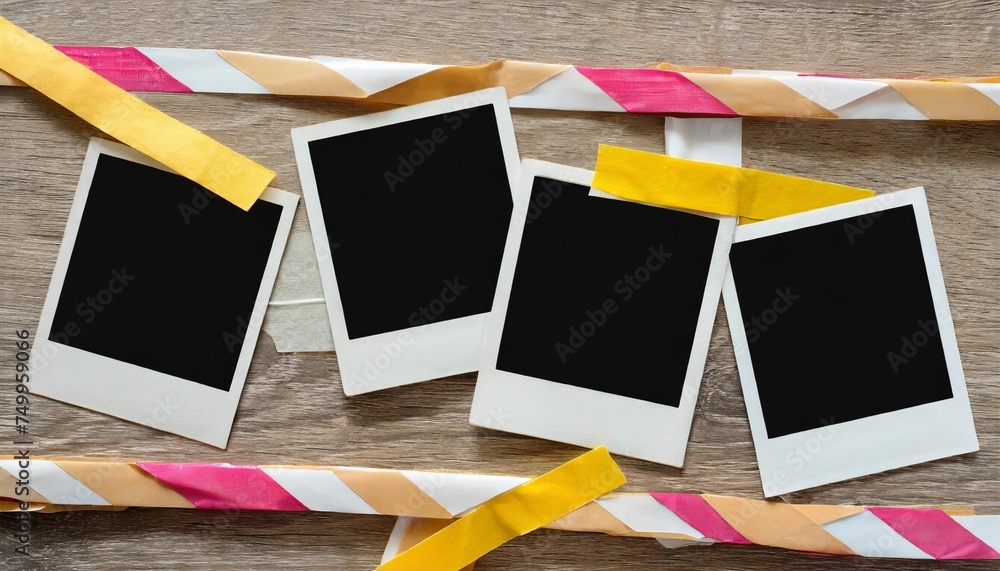 collection of polaroid photo frames with various adhesive tape strips ...