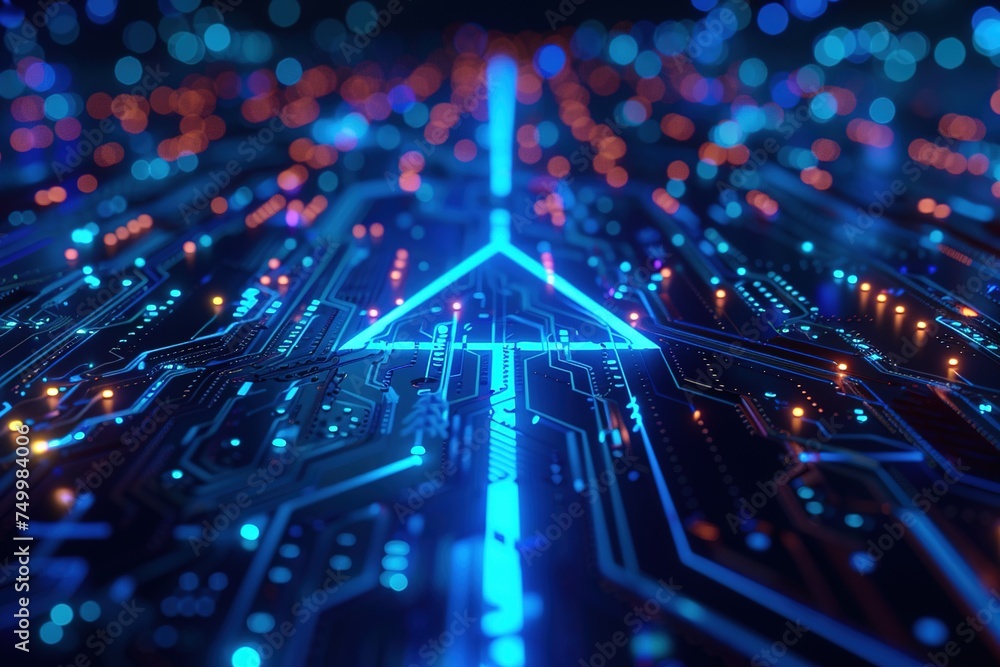 The blue digital circuit arrow is rising Illustration Symbol of a ...