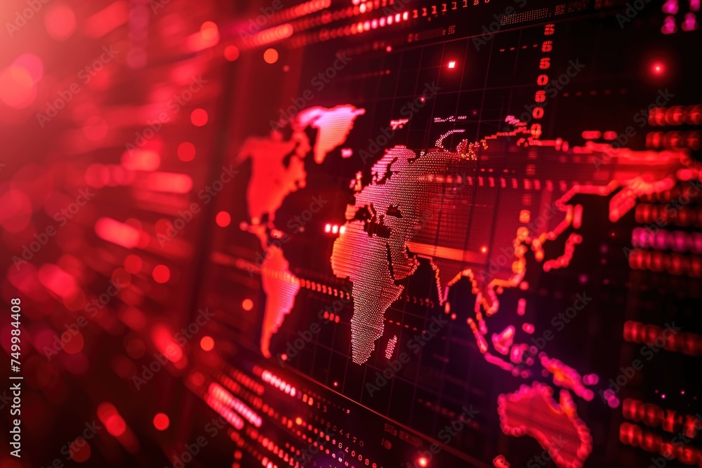 red map background blending technology on holographic screen modern ...