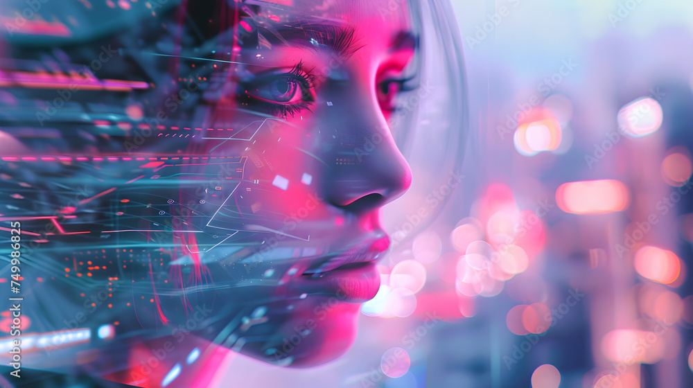 Generate a digital artwork showcasing the integration of AI in everyday ...