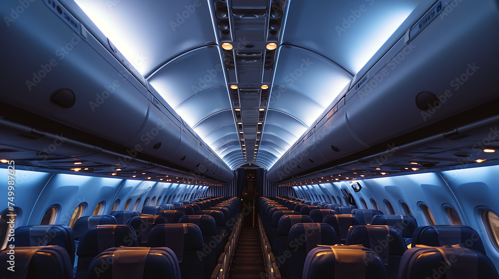 Foto de interior of an airplane - a cabin inside a commercial airline ...