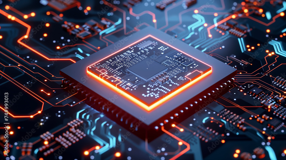 Semiconductor chip and integrated circuit mainboard with orange light ...