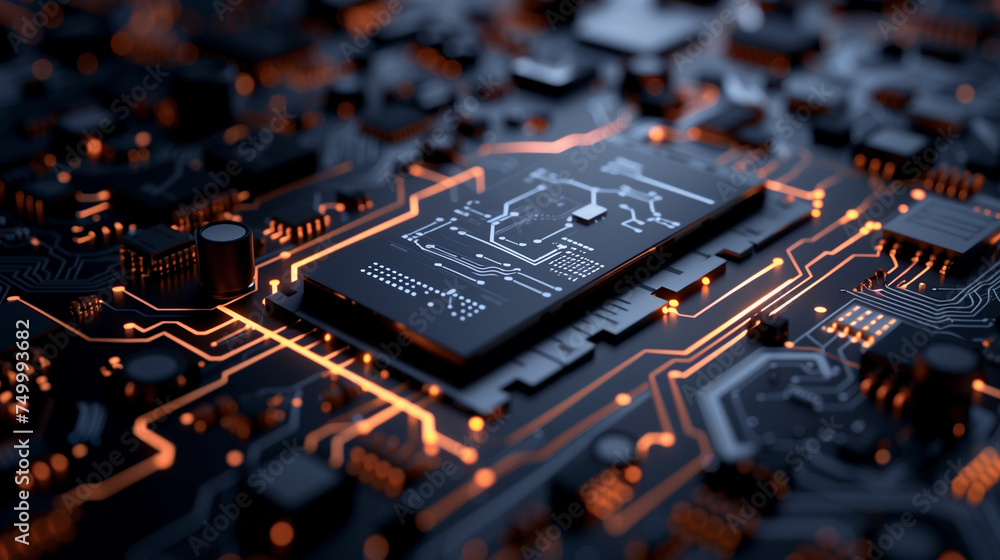 Semiconductor chip and integrated circuit mainboard with orange light ...