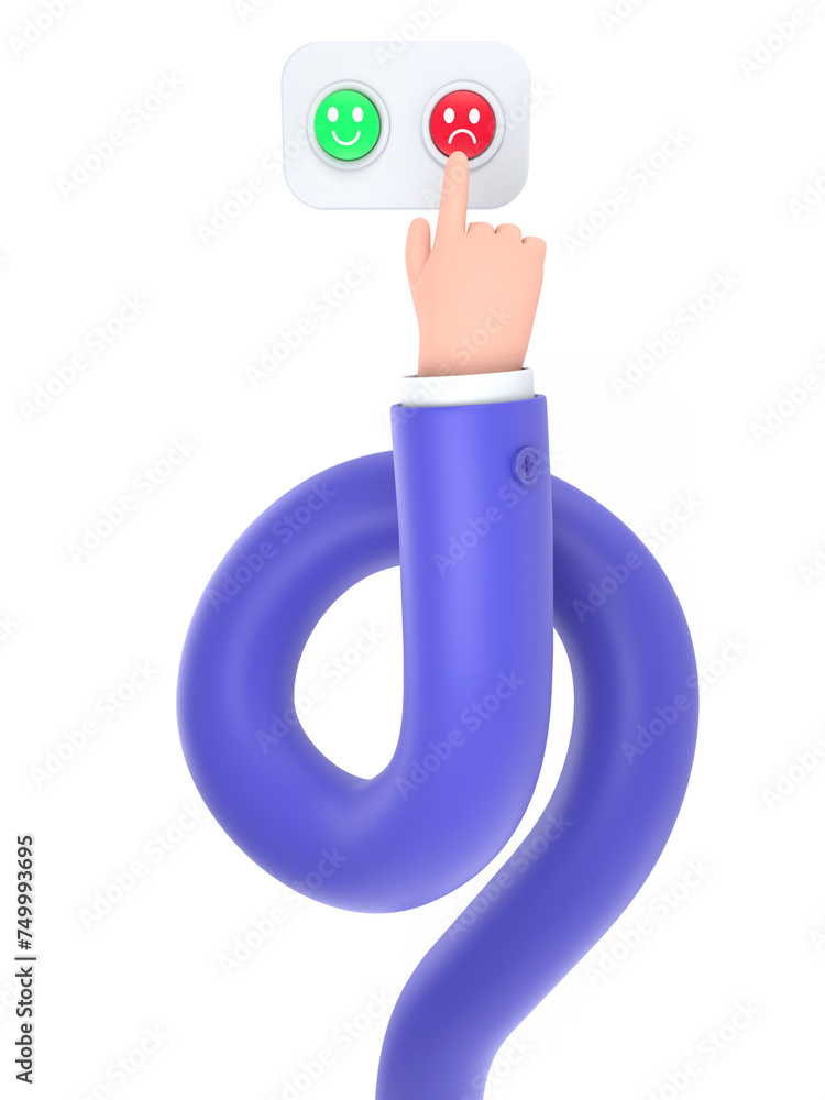 Disappointed customer cartoon hand presses the red button. Business or ...