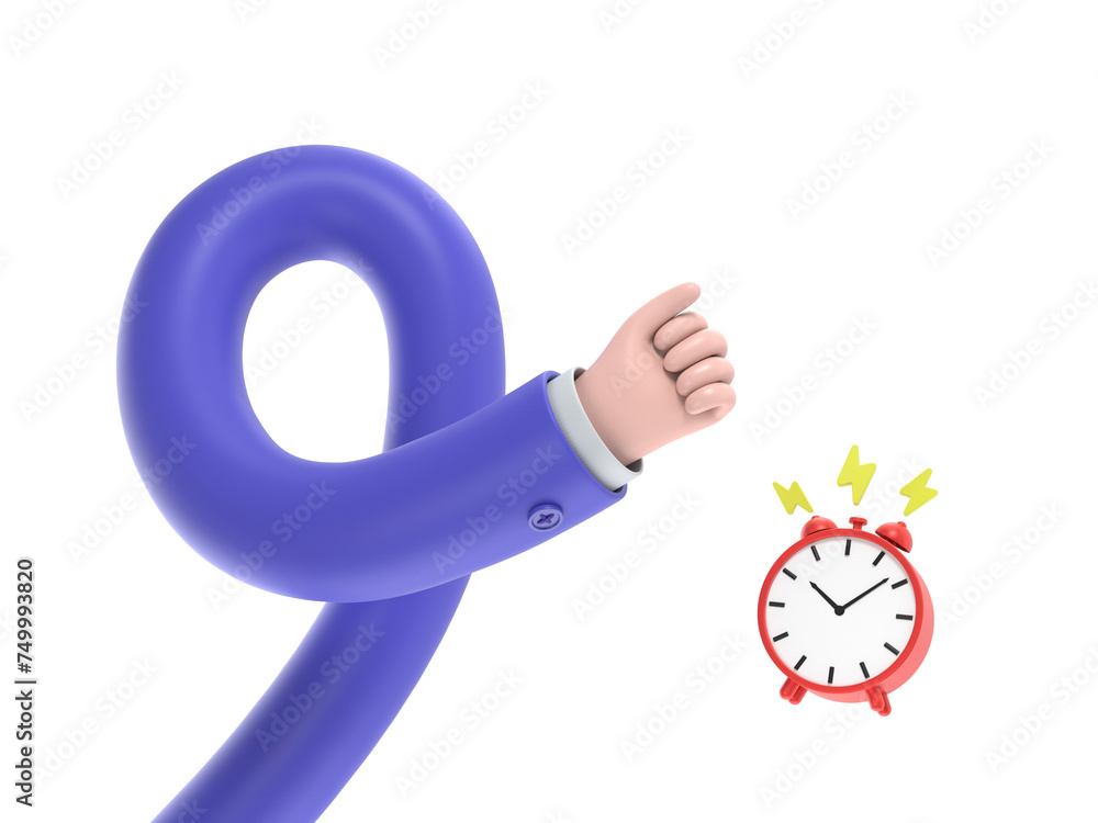 Transparent Backgrounds Mock-up.Hand turning off the ringing alarm ...