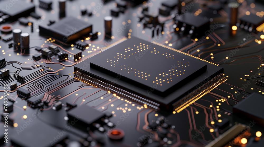 Semiconductor chip and integrated circuit mainboard with orange light ...