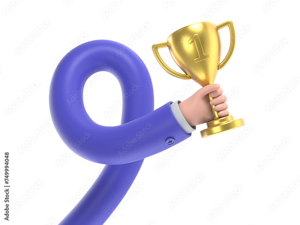 Transparent Backgrounds Mock-up.Golden trophy awards hold in hand ...