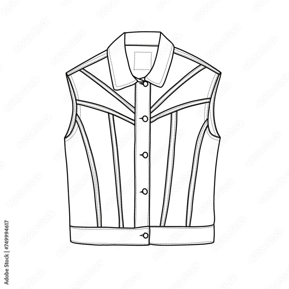 Template vector drawing Illustration of Women Denim Vest line art ...