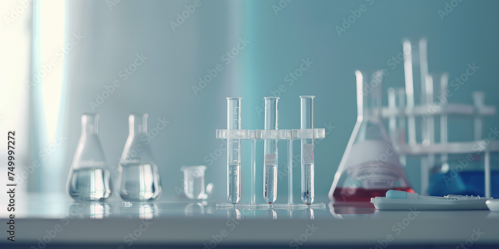 Laboratory Glassware close-up. Neatly organized array of test tubes and ...