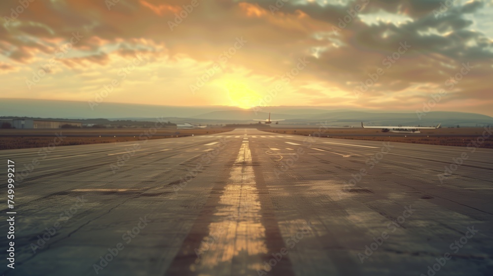 Sunrise on Airport Runway with Dramatic Sky, The sun rises over an ...