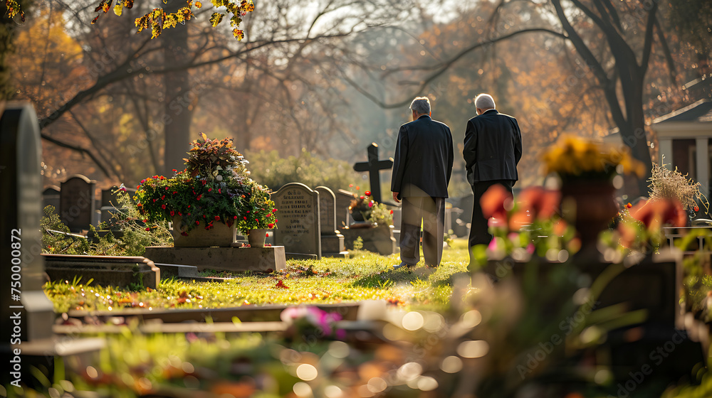 Cemetery Farewell Gathering, Capture the solemnity of a funeral ...