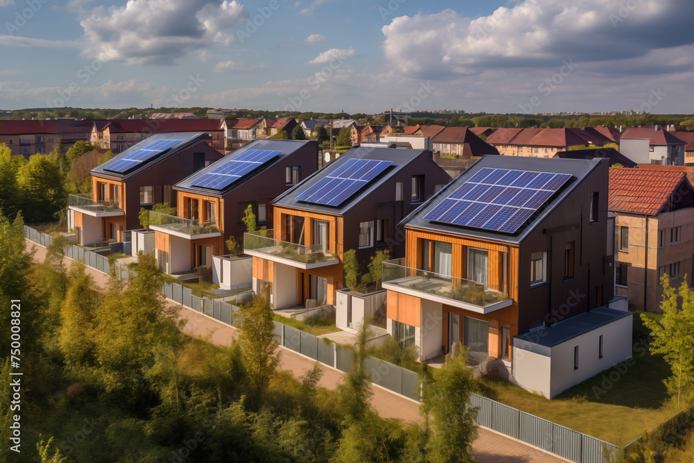 Solar panel on roof house. Home with solar panels on roof. Modern house ...