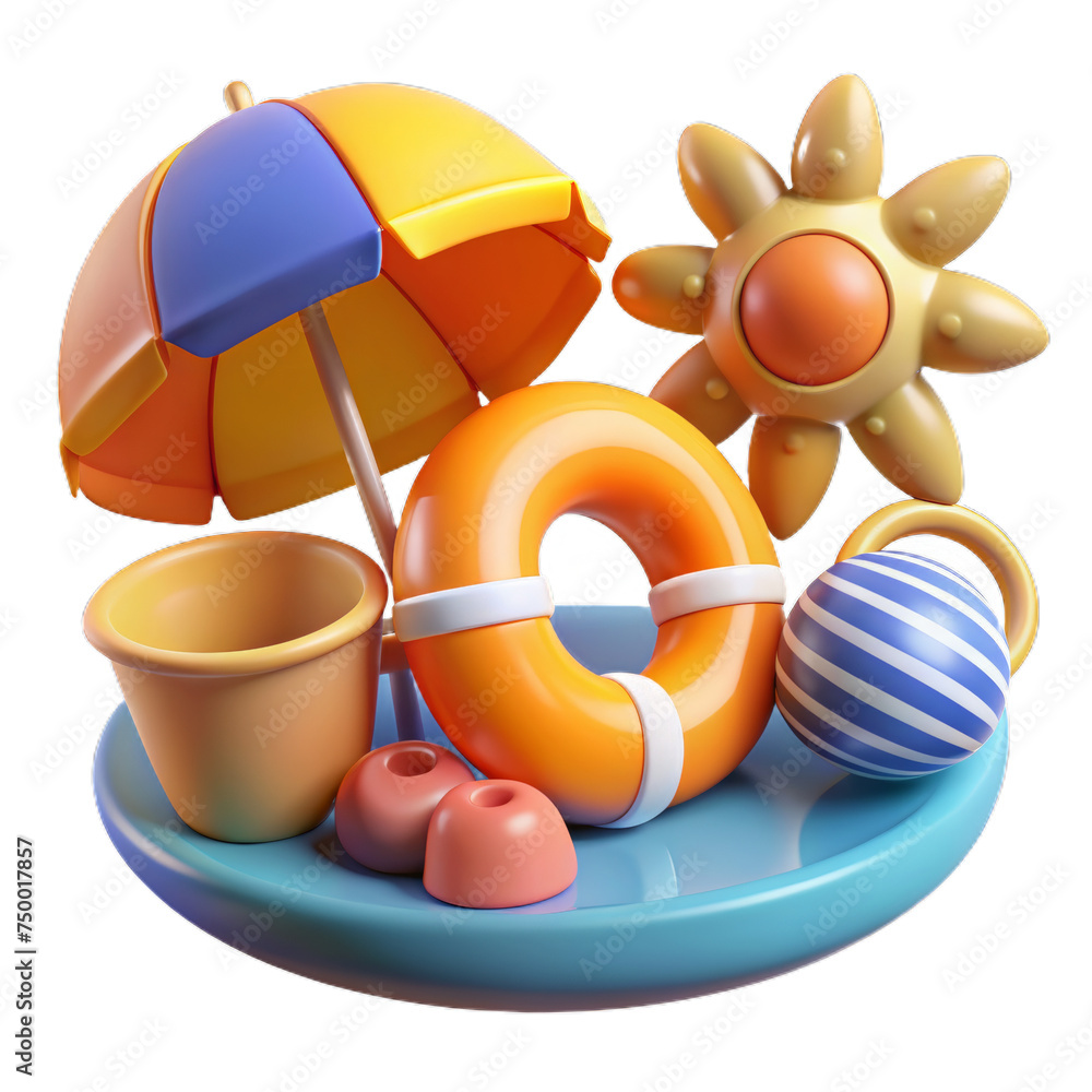 Summer 3d realistic render icon set. object with beach elements, summer ...