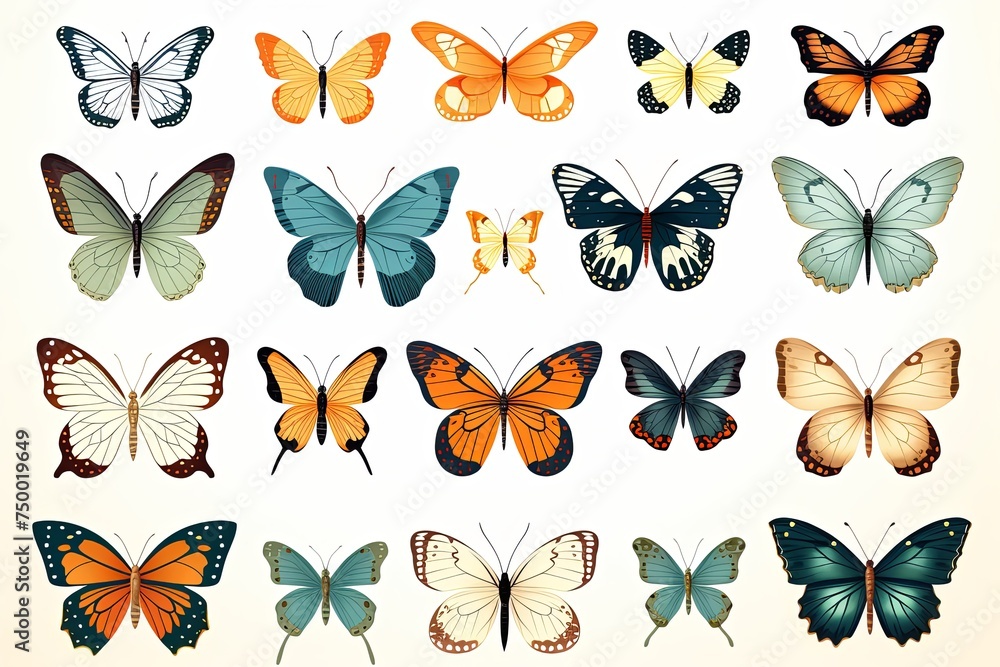 Printable colorful cute butterflies sticker clipart cartoon ...