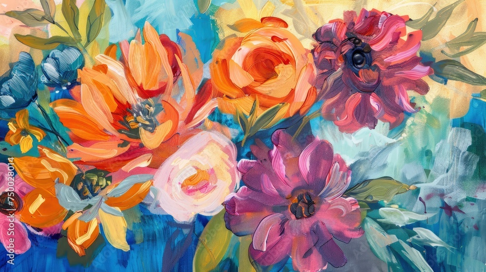 Floral Study with Vibrant Hues, Render a floral arrangement using ...