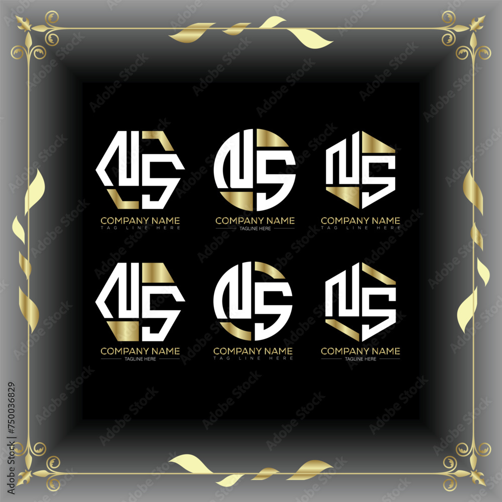 NS letter luxury logo set design.NS monogram polygonal and circle shape ...