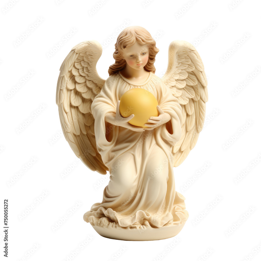 Angel Statue Holding a Golden Sphere PNG, Transparent Image without ...