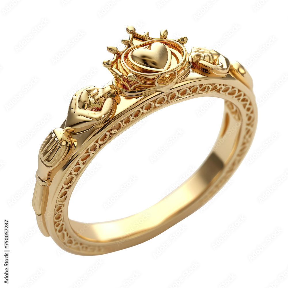 Gold Claddagh Ring with Crown and Heart Design PNG, Transparent Image ...