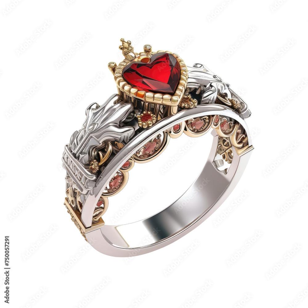 Royal Claddagh Ring with Red Heart Gemstone and Crown PNG, Transparent ...