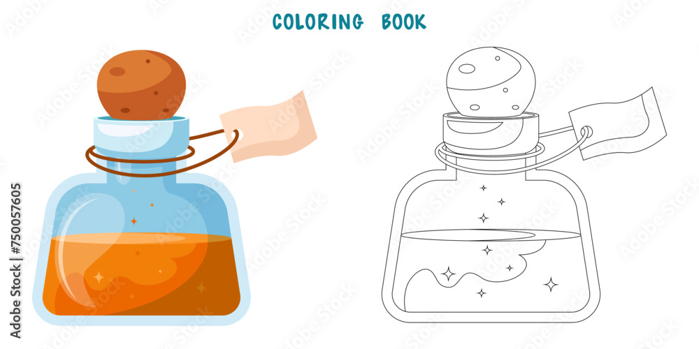 Coloring book of illustration of flasks with potion. Game potion ...
