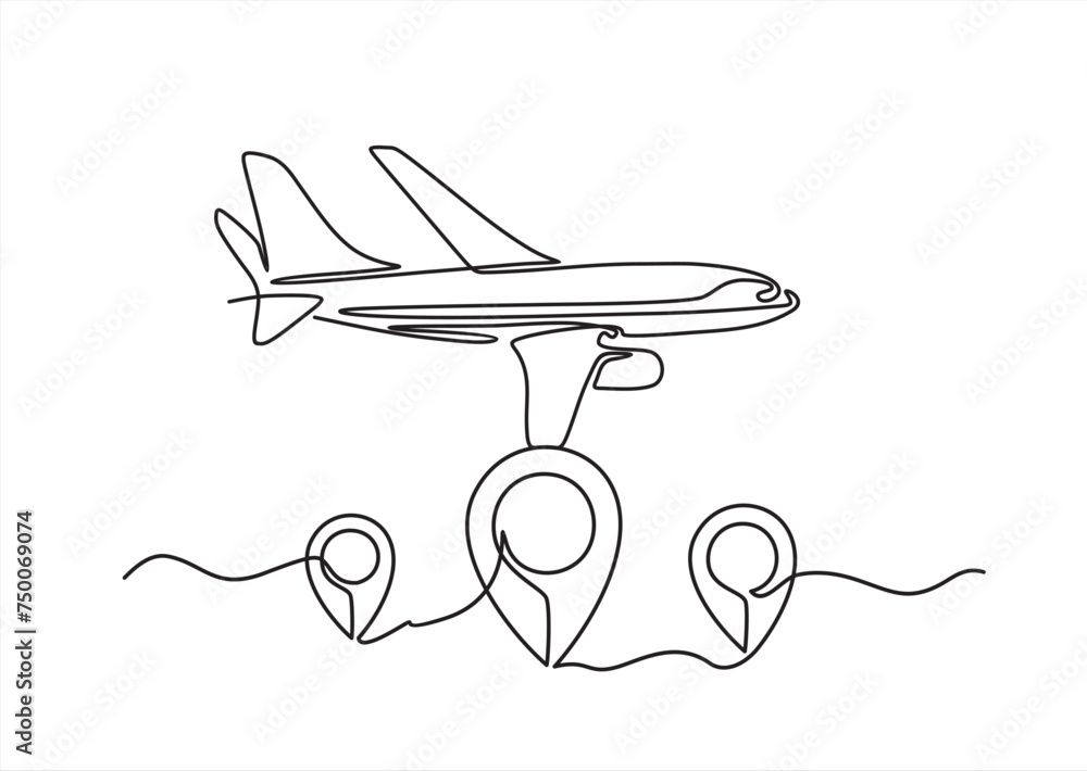 Continuous line drawing of Airplane line path vector icon of air plane ...