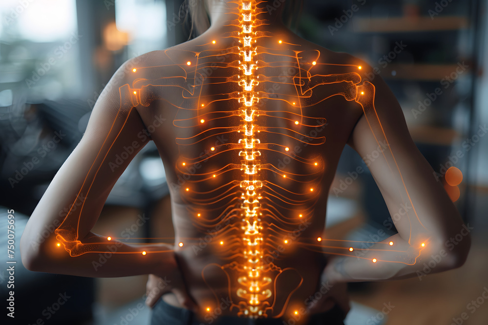 Digital overlay of a human spine and hips highlights musculoskeletal ...