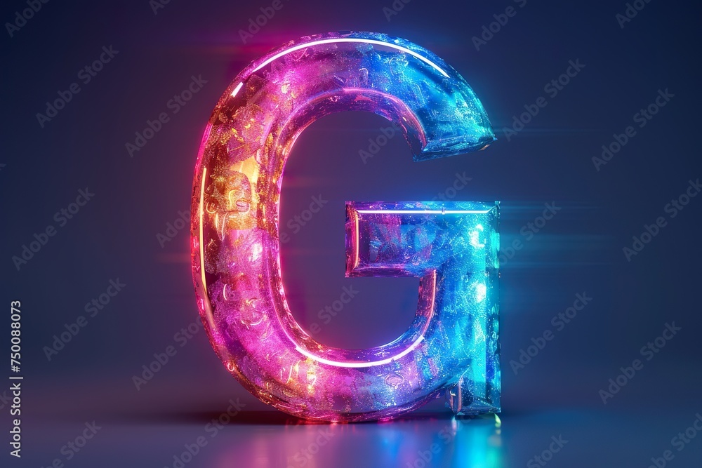 Letter G - colorful glowing outline alphabet symbol on blue lens flare ...