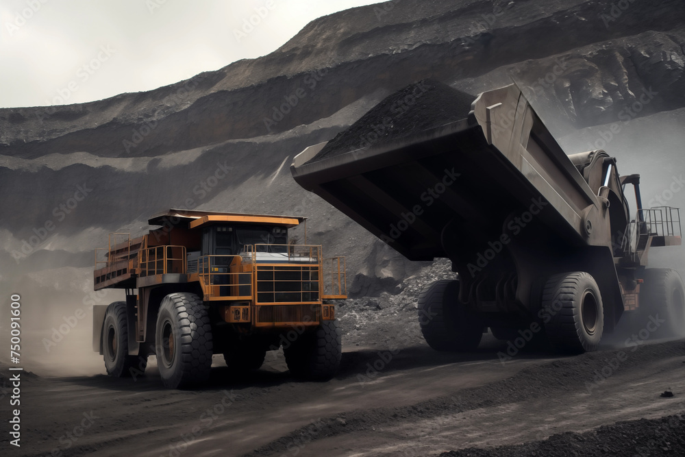Mining truck in opencast mining-pit. Electric EV futuristic mining ...