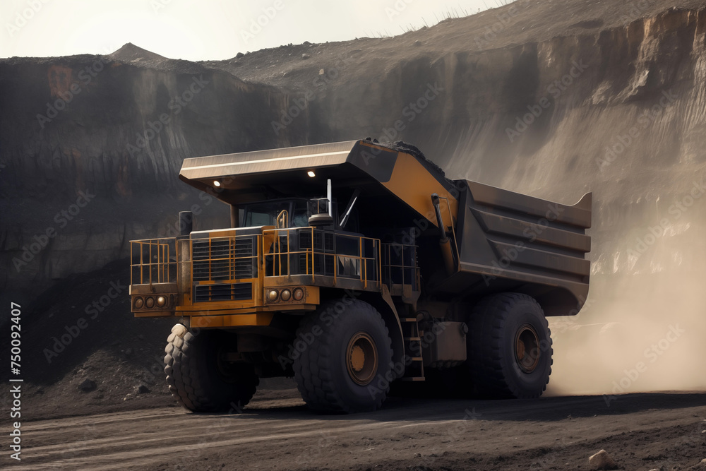 Mining truck in opencast mining-pit. Electric EV futuristic mining ...