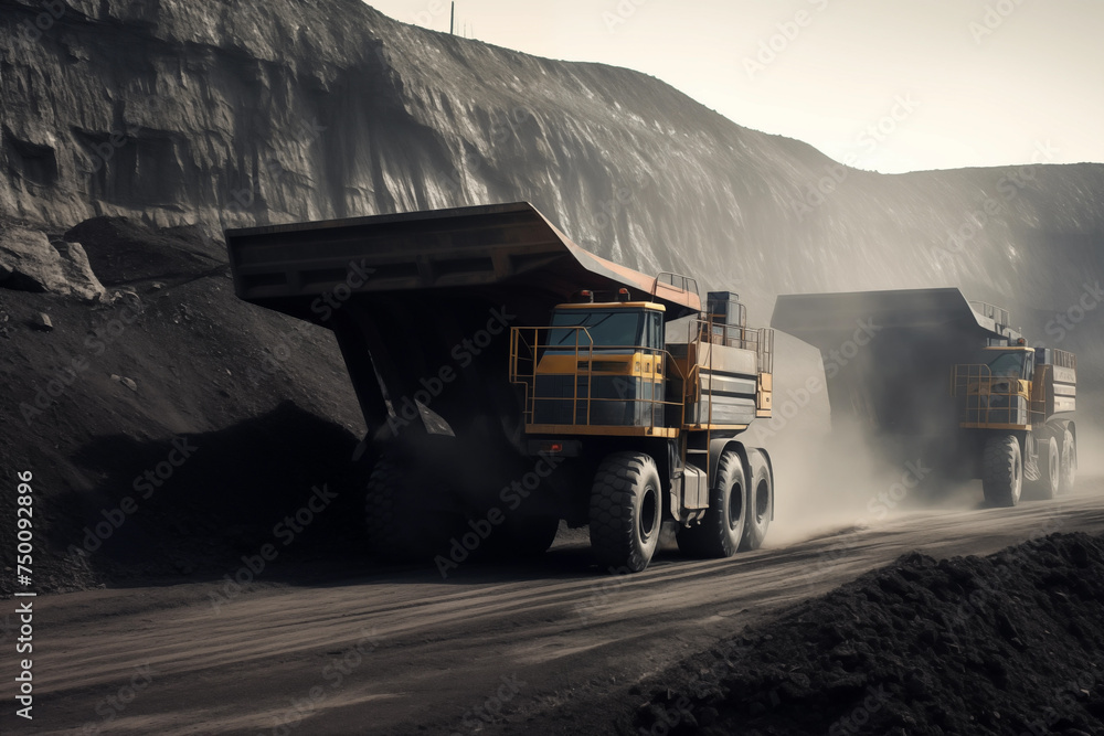Mining truck in opencast mining-pit. Electric EV futuristic mining ...
