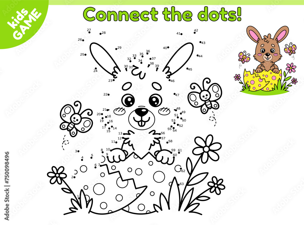Dot to dot Easter kids game. Connect the dots by numbers, draw the ...