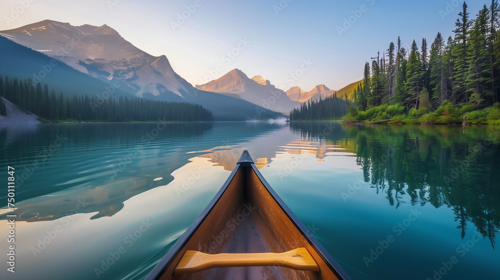 Tranquil Canoe Journey on Crystal-Clear Lake: Serene Scene of Canoe ...