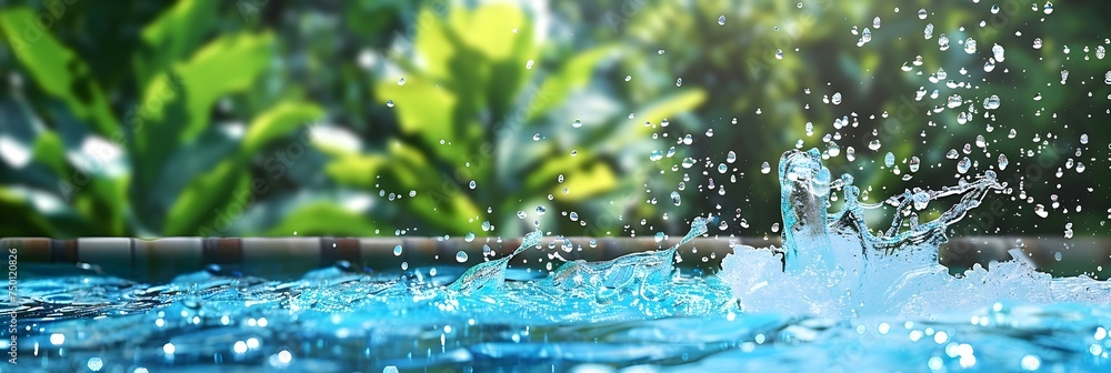 Water Splash in a Pool with Lush Greenery - A refreshing depiction of ...