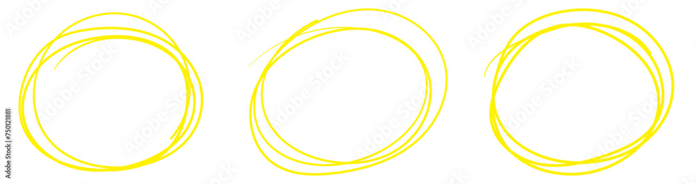 Yellow circle line hand drawn set. Highlight hand drawing circle ...