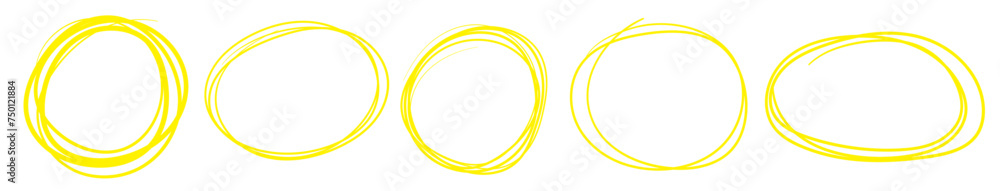 Yellow circle line hand drawn set. Highlight hand drawing circle ...
