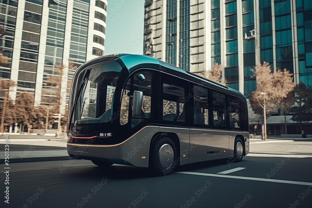 Self driving bus. Autonomous bus driving in city. Future Electric ...