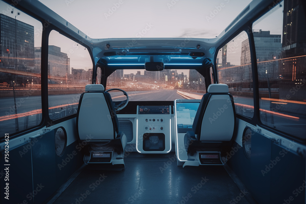 Self driving bus. Autonomous bus driving in city. Future Electric ...