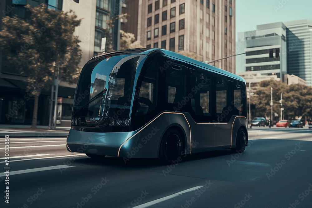 Self driving bus. Autonomous bus driving in city. Future Electric ...