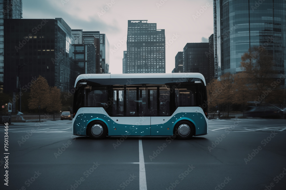 Self driving bus. Autonomous bus driving in city. Future Electric ...