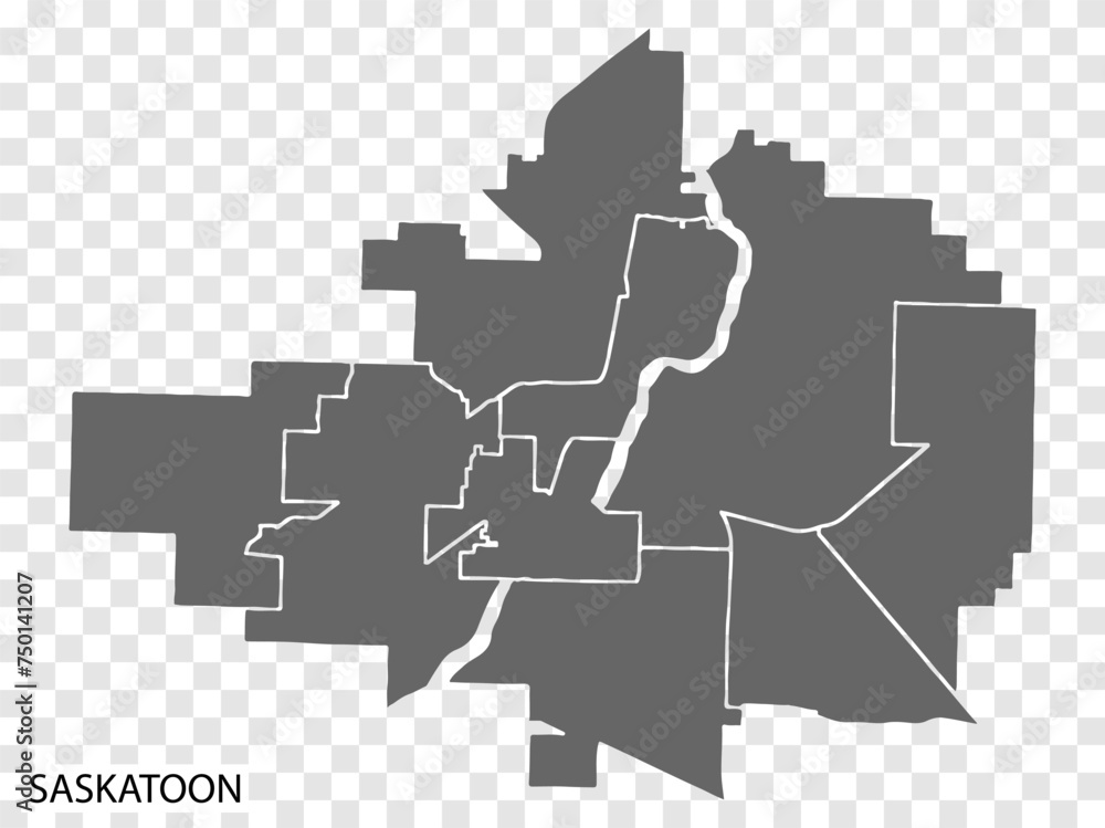 High Quality map of Saskatoon is a city in Canada, with borders of the ...
