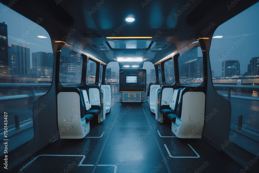 Self driving bus. Autonomous bus driving in city. Future Electric ...