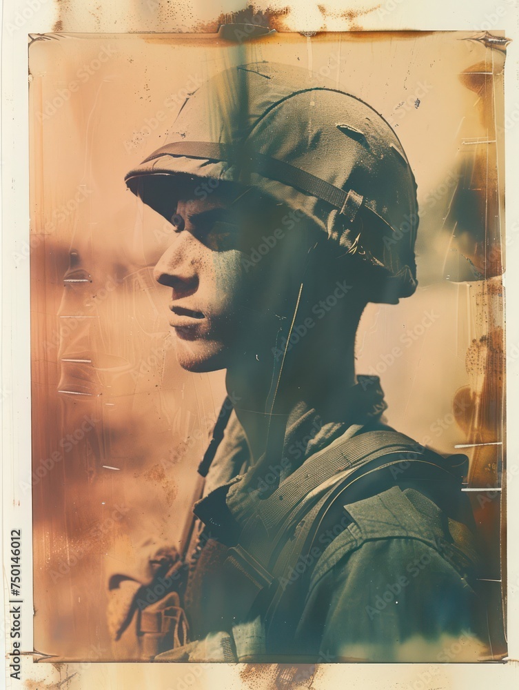 Vintage-style photographs of soldiers from bygone eras, with a ...