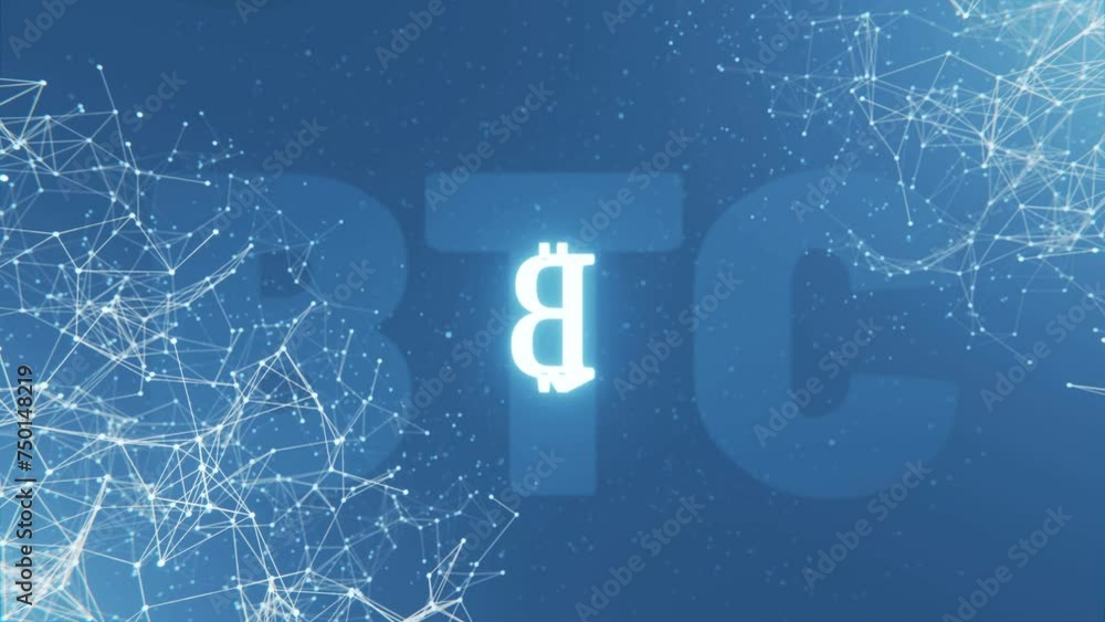 Animated background with rotating symbol of BTC cryptocurrency and ...